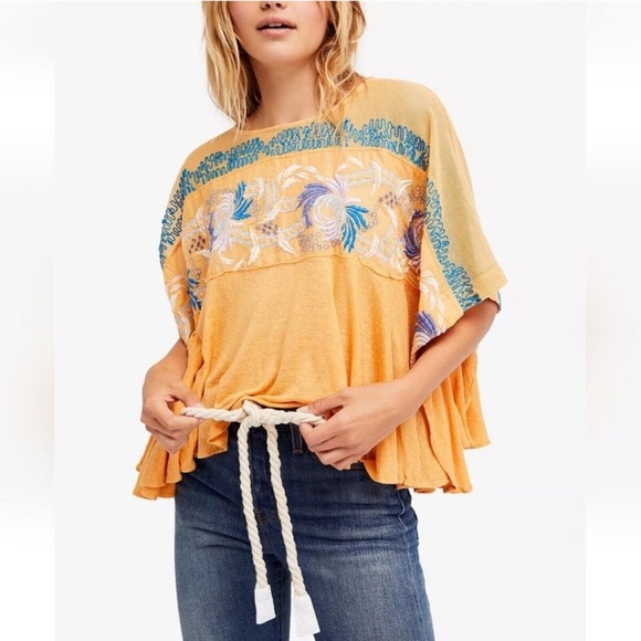 Free People | Tops | Free People Love Letter Embroidered Poncho Top In ...